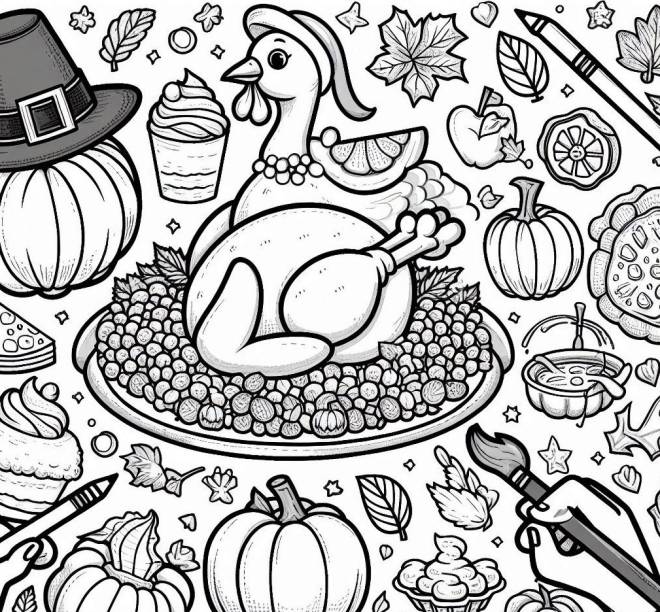 Coloriage Dinde de l'action de grâce à imprimer magique