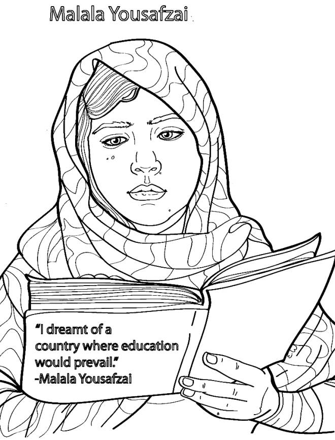 Coloriage Malala Yousafzai militante des droits de la femme
