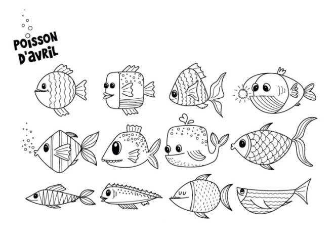 Coloriage Poissons d'avril de cartoon dessin gratuit à imprimer