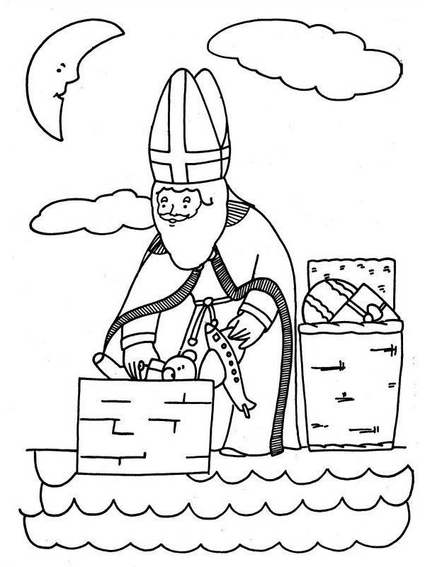 Coloriage Saint-Nicolas sur le toit PS dessin gratuit à imprimer