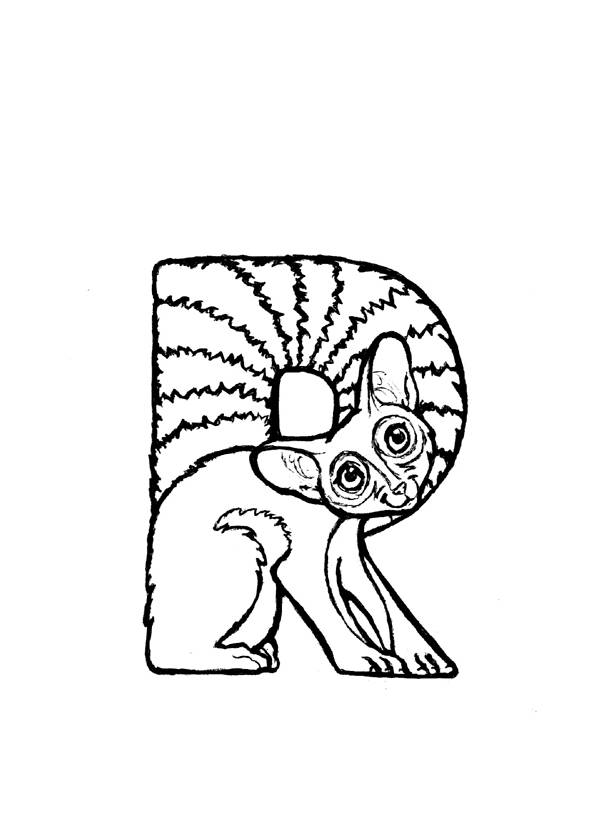 Coloriage Lettre R pour Ringtail dessin gratuit à imprimer