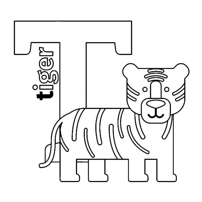 Coloriage Lettre T pour Tigre dessin gratuit à imprimer