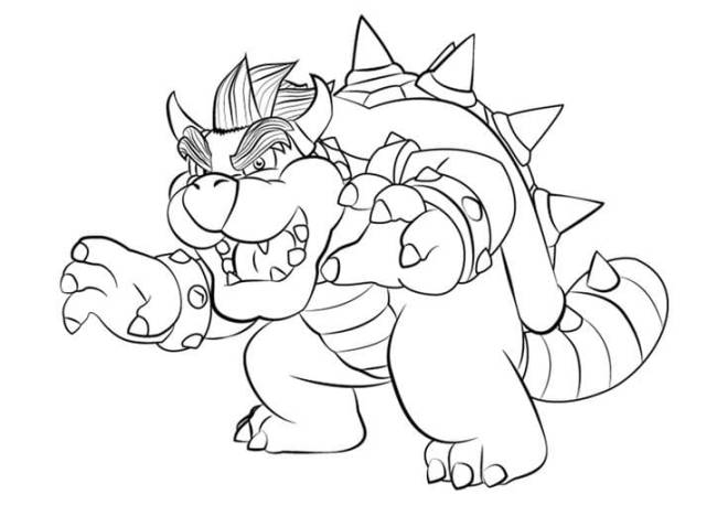 Coloriage Monstre Bowser qui menace Mario dessin gratuit à imprimer