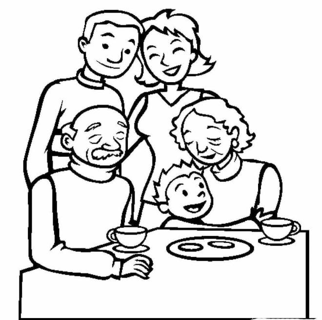 Coloriage Une famille pendant le goûter dessin gratuit à imprimer