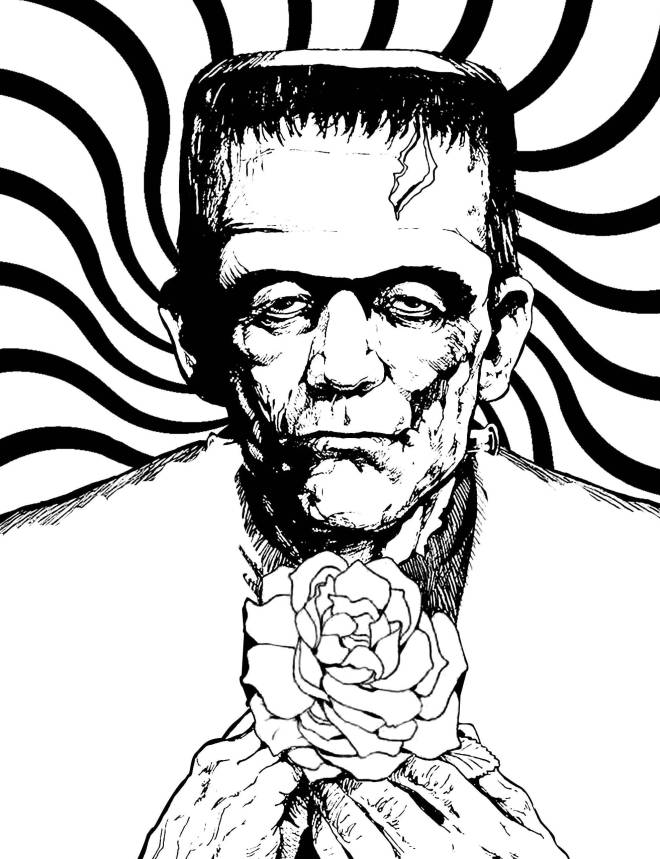 Coloriage Frankenstein Tenant Une Rose Dessin Gratuit à Imprimer