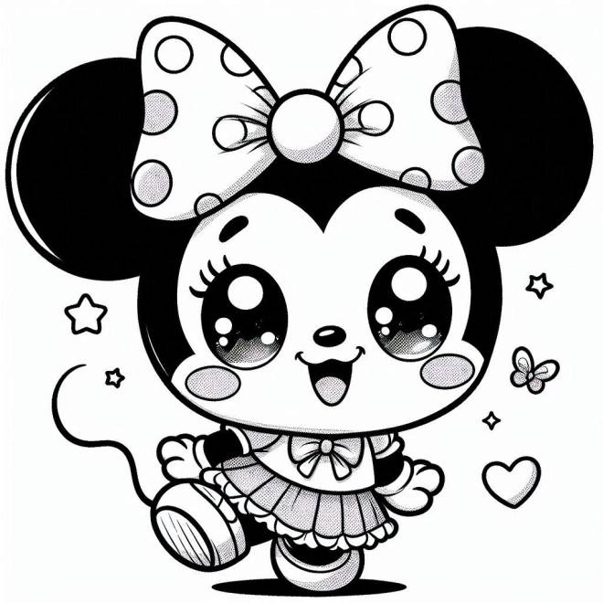 Coloriage Chibi Minnie Mouse kawaii de Disney en toute beauté