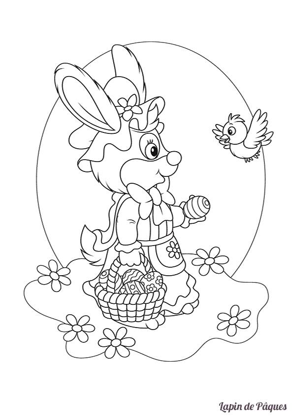 Coloriage Madame lapin de Pâques pour enfants