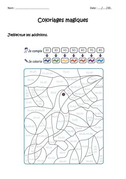 Coloriage Magique Addition à effectuer dessin gratuit à imprimer