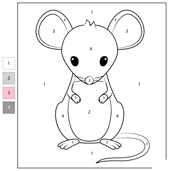 Coloriage Souris facile par numéro dessin gratuit à imprimer