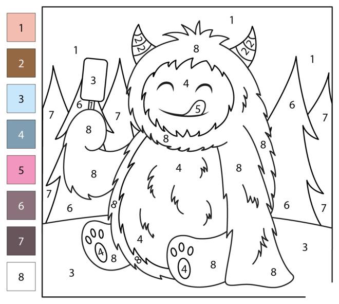 Coloriage Yéti adorable numéroté de 1-8