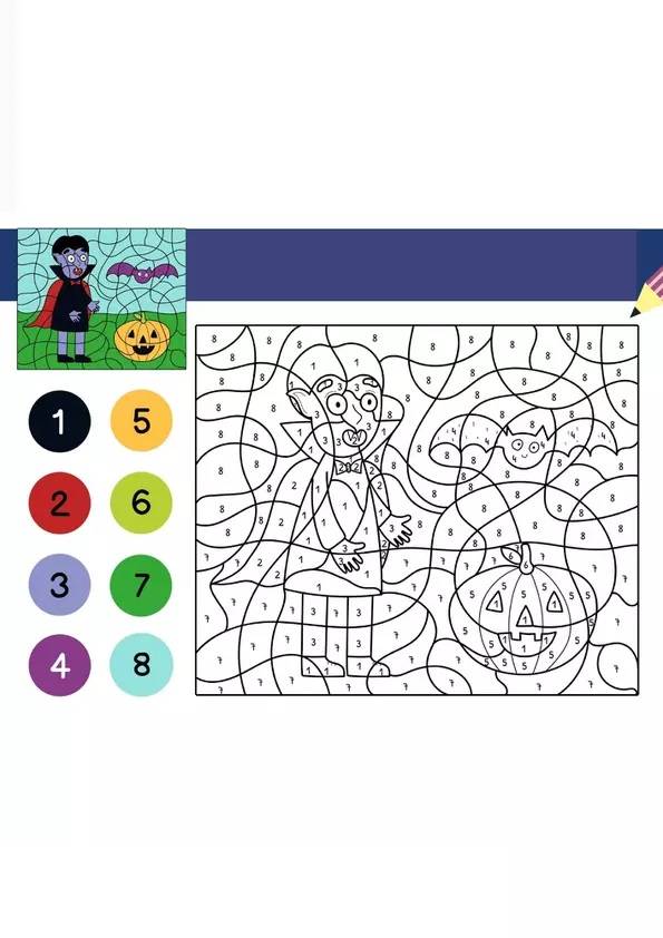 Coloriage magique CE1 d'un vampire pour Halloween