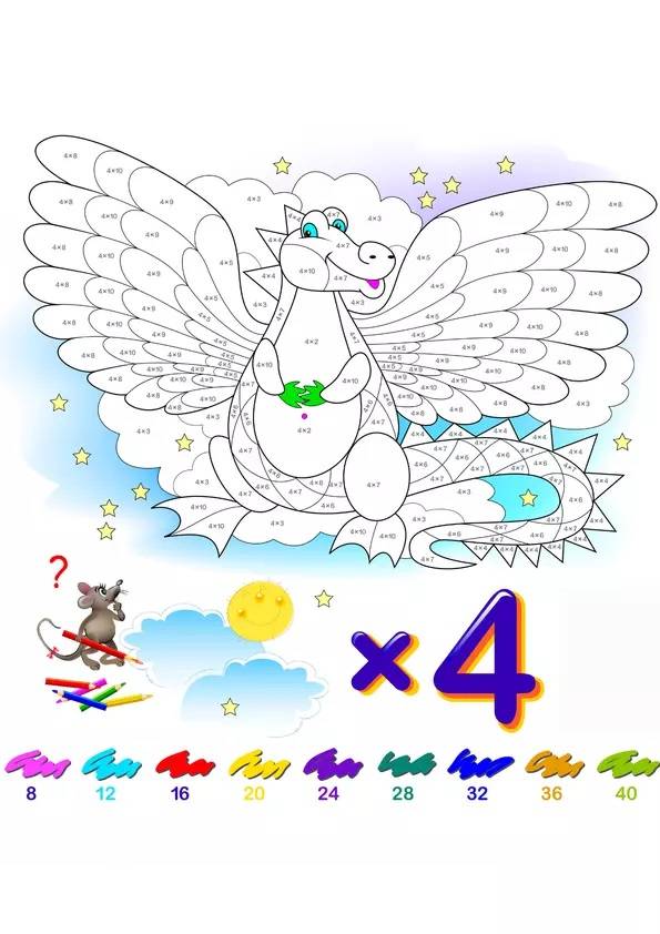 Coloriage Magique CE1 de dragon mignon en multiplication