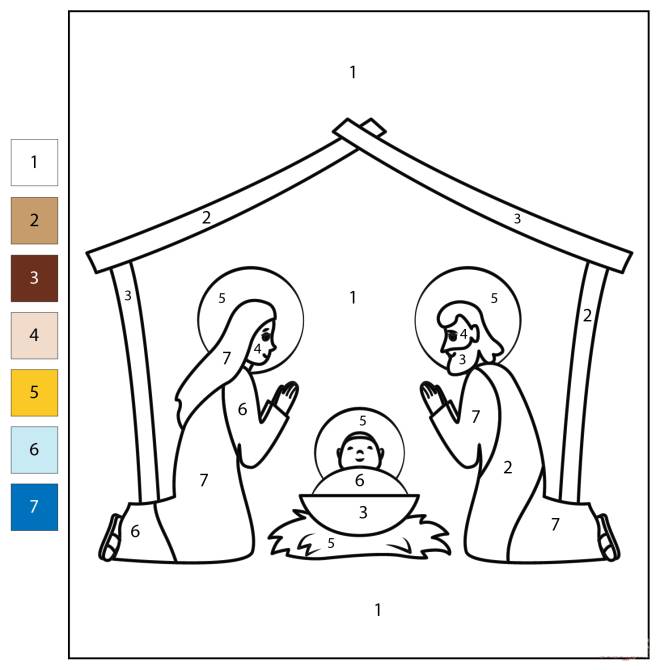 Coloriage Écurie de la Nativité magique noel