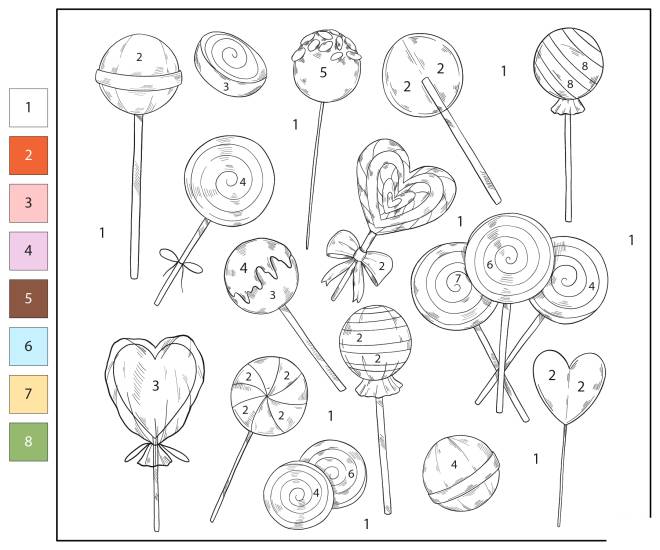 Coloriage Collection de Sucettes par numéro