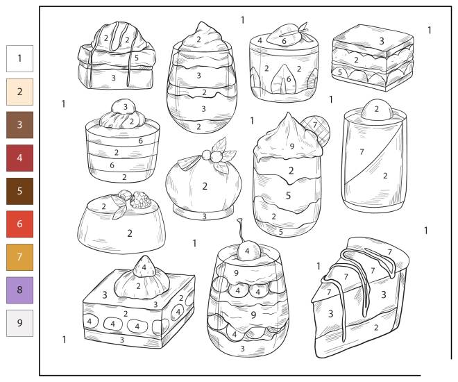 Coloriage Dessert magique par numéro dessin gratuit à imprimer