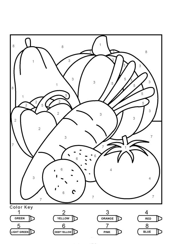 Coloriage Légumes par numéro dessin gratuit à imprimer