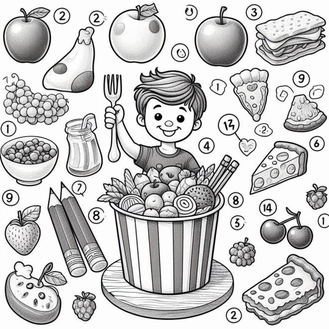 Coloriage Tous les aliments numéroté