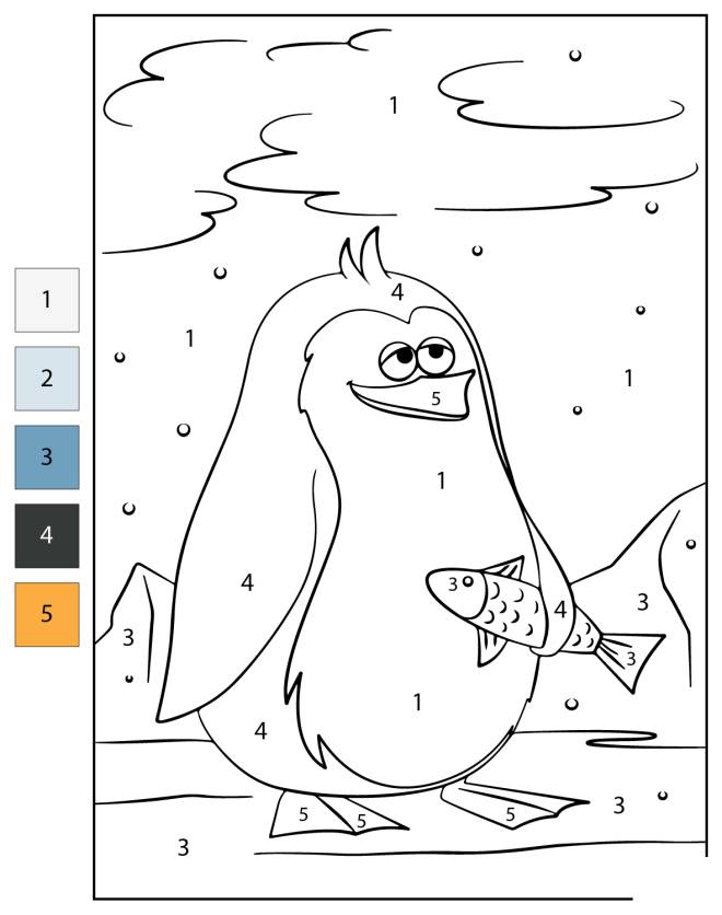 Coloriage Manchot numéroté dessin gratuit à imprimer