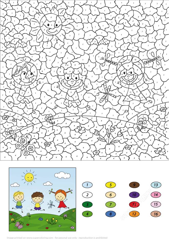 Coloriage Enfants en s'amusant numéroté