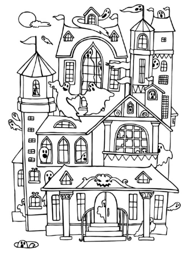 Coloriage Palais effrayant plein de fantomes dessin gratuit à imprimer Coloriage Palais effrayant plein de fantomes dessin gratuit à imprimer
