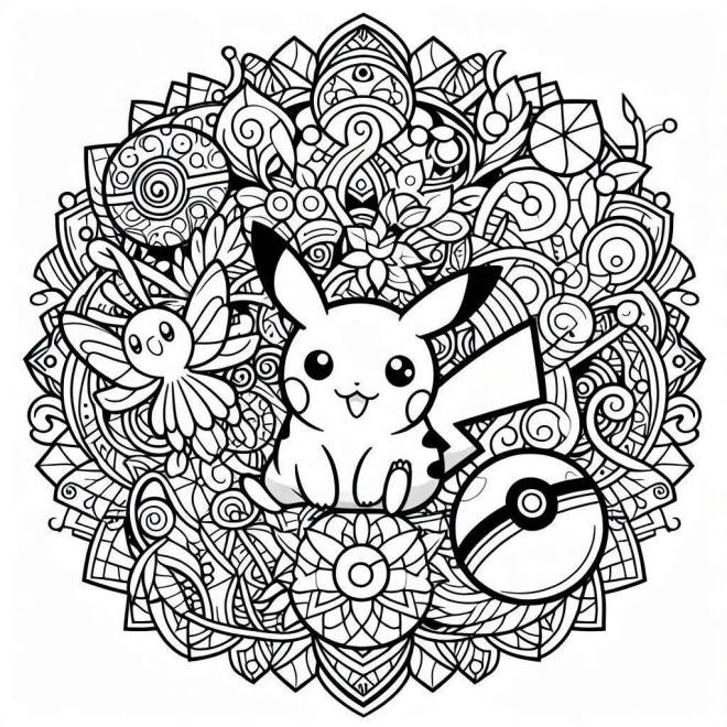 Coloriage Boule Pikachu mandala complexe dessin gratuit à imprimer