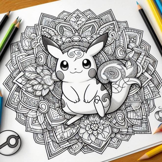 Coloriage Mandala pokémon Pikachu à imprimer