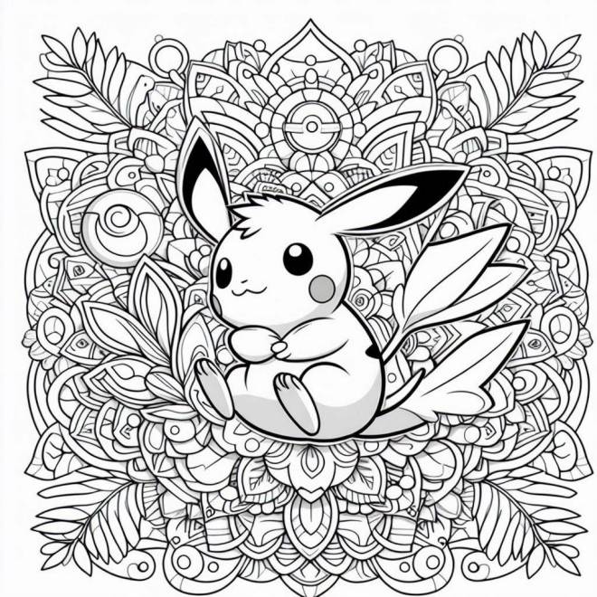 Coloriage Modèle mandala Pikachu dessin gratuit à imprimer