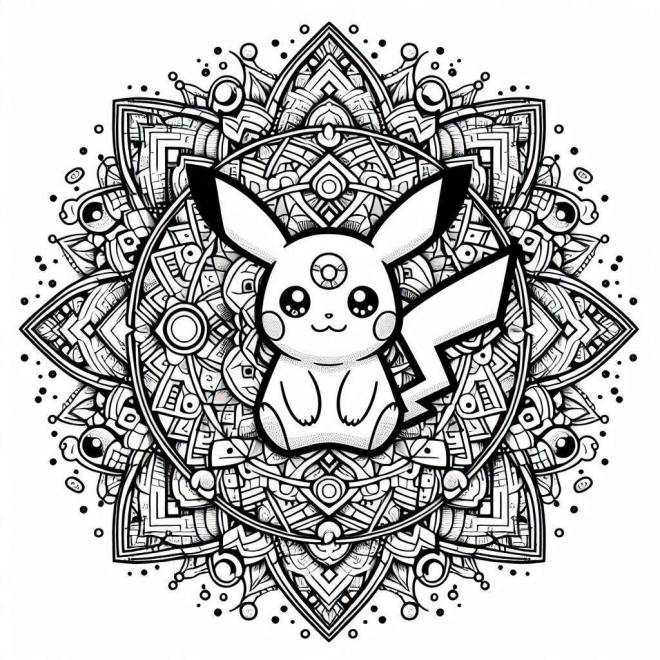 Coloriage Pikachu en mandala en étoile dessin gratuit à imprimer