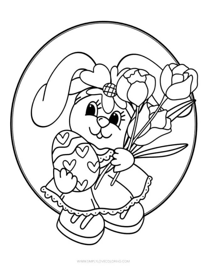 Coloriage Lapin tenant un œuf de Pâques avec des cœurs Coloriage Lapin tenant un œuf de Pâques avec des cœurs