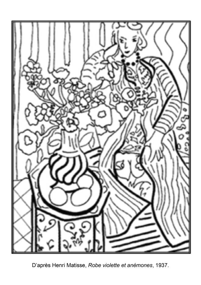 Coloriage Henri Matisse Robe violette et anémones