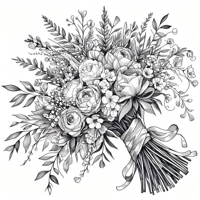 Coloriage Bouquet de belles fleurs réaliste
