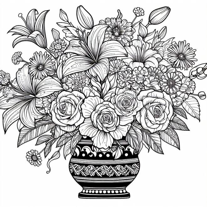 Coloriage Bouquet De Fleurs dans un vase gratuit dessin gratuit à imprimer