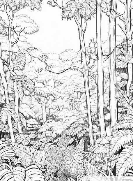 Coloriage Vue réaliste d'une forêt tropicale