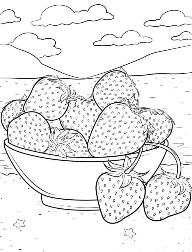 Coloriage Des fraises dans un bol dessin gratuit à imprimer