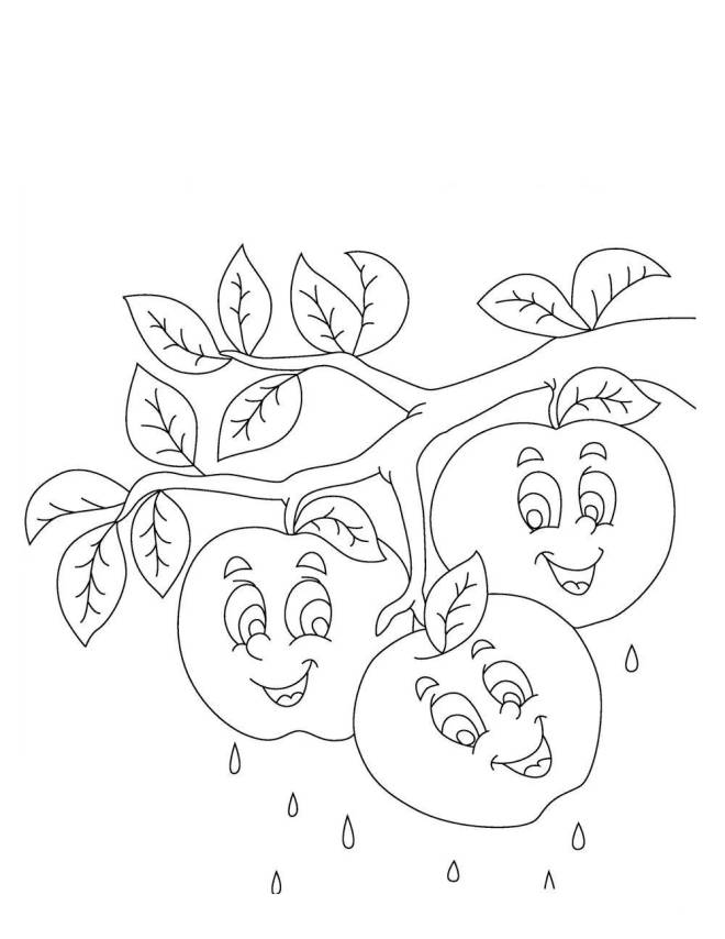 Coloriage Pommes en rigolant sur les branche d'un pommier