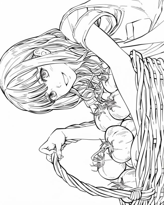 Coloriage Une fille avec un panier de tomates dessin gratuit à imprimer Coloriage Une fille avec un panier de tomates dessin gratuit à imprimer
