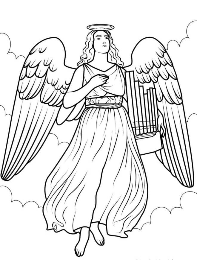 Coloriage Ange de Noel réaliste dessin gratuit à imprimer