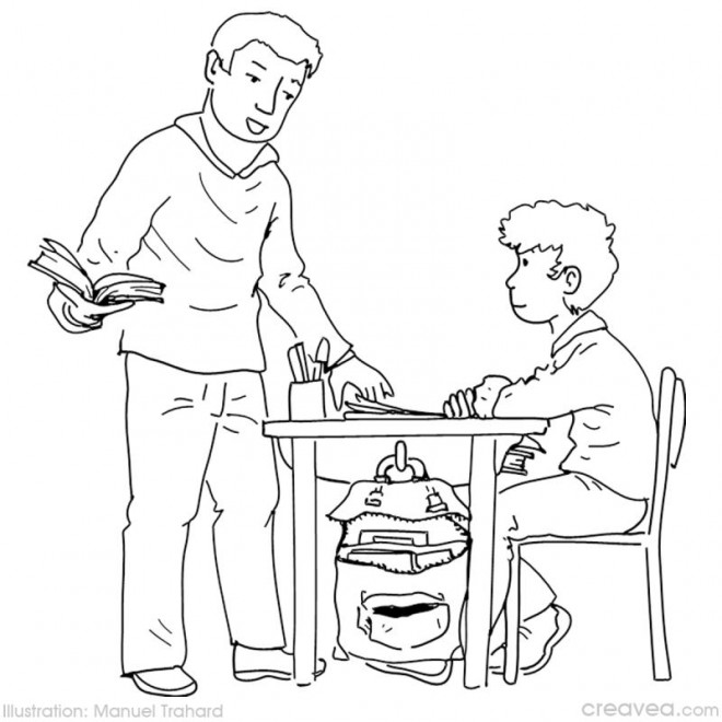 Coloriage Enseignant et élève dans la classe Coloriage Enseignant et élève dans la classe
