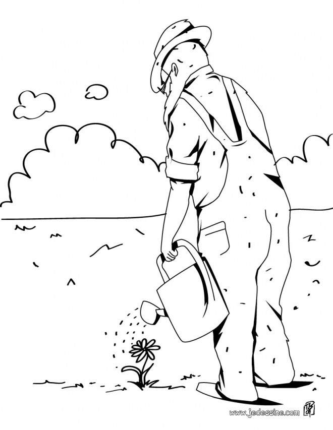 Coloriage Jardinier Arrose Une Fleur Couleur Dessin Gratuit Imprimer