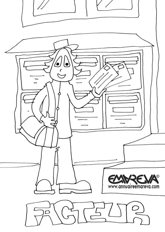 Coloriage Le facteur met des lettres dans les boîtes