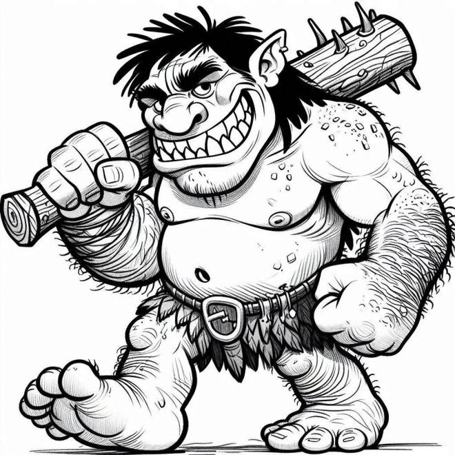 Coloriage Ogre avec son bâton énorme ce1