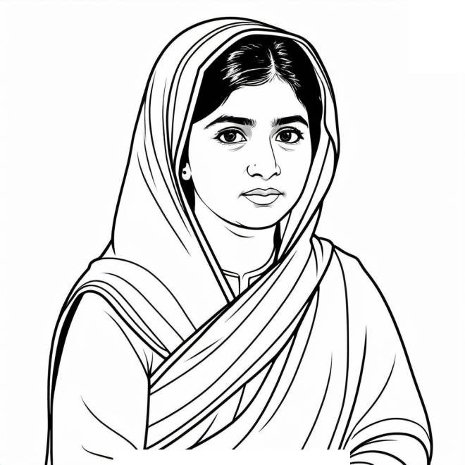 Malala Yousafzai Sketch Coloring Page