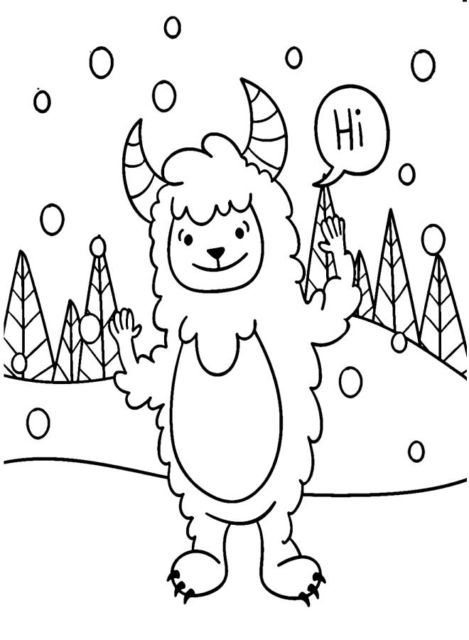 Coloriage Yéti te dit salut dessin gratuit à imprimer