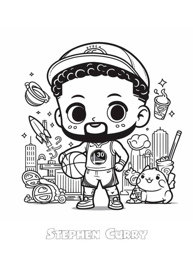 Coloriage Stephen Curry chibi dessin gratuit à imprimer