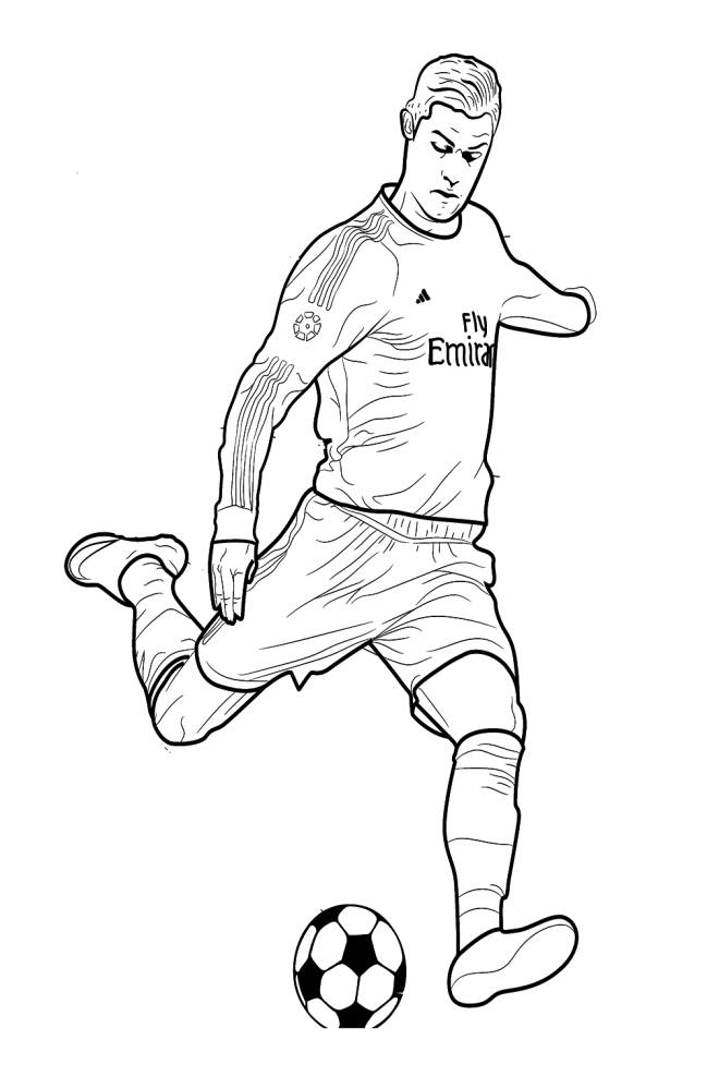 Coloriage Ronaldo en tirant le ballon dessin gratuit à imprimer