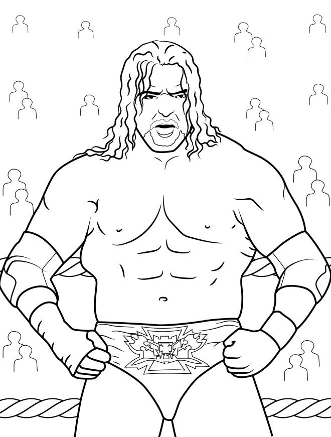 Coloriage Le catcheur Triple H de la WWE sur le ring en détail